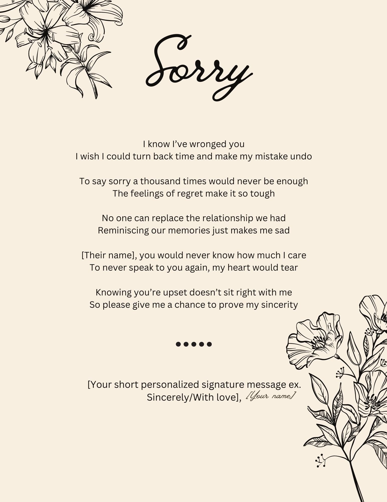 Personalized Poem Apology Custom Poem Printable Poetry Diy Etsy