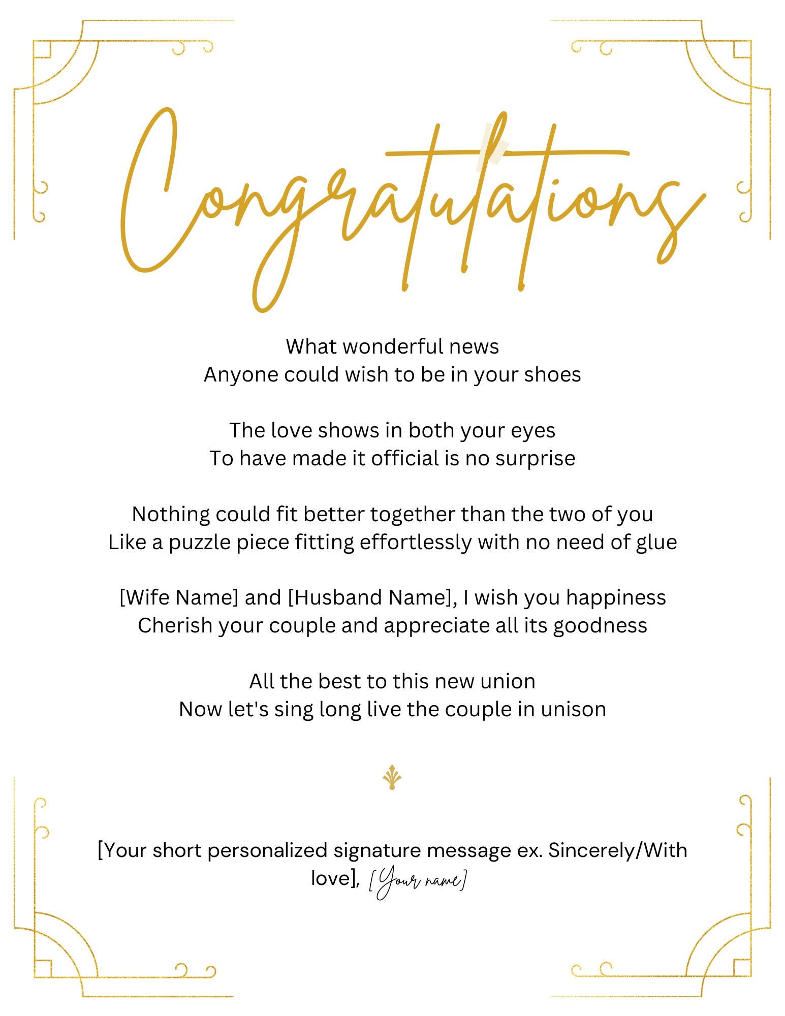 Personalized Poem Wedding Wishes Custom Poem Printable - Etsy