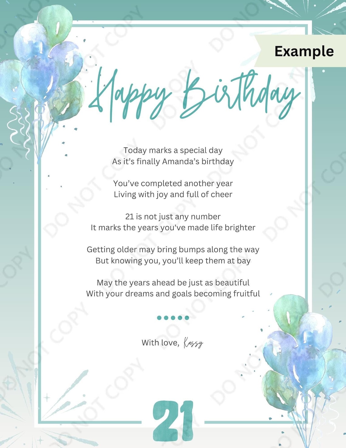 Personalized Poem Happy Birthday, Custom Poem Printable, Birthday ...