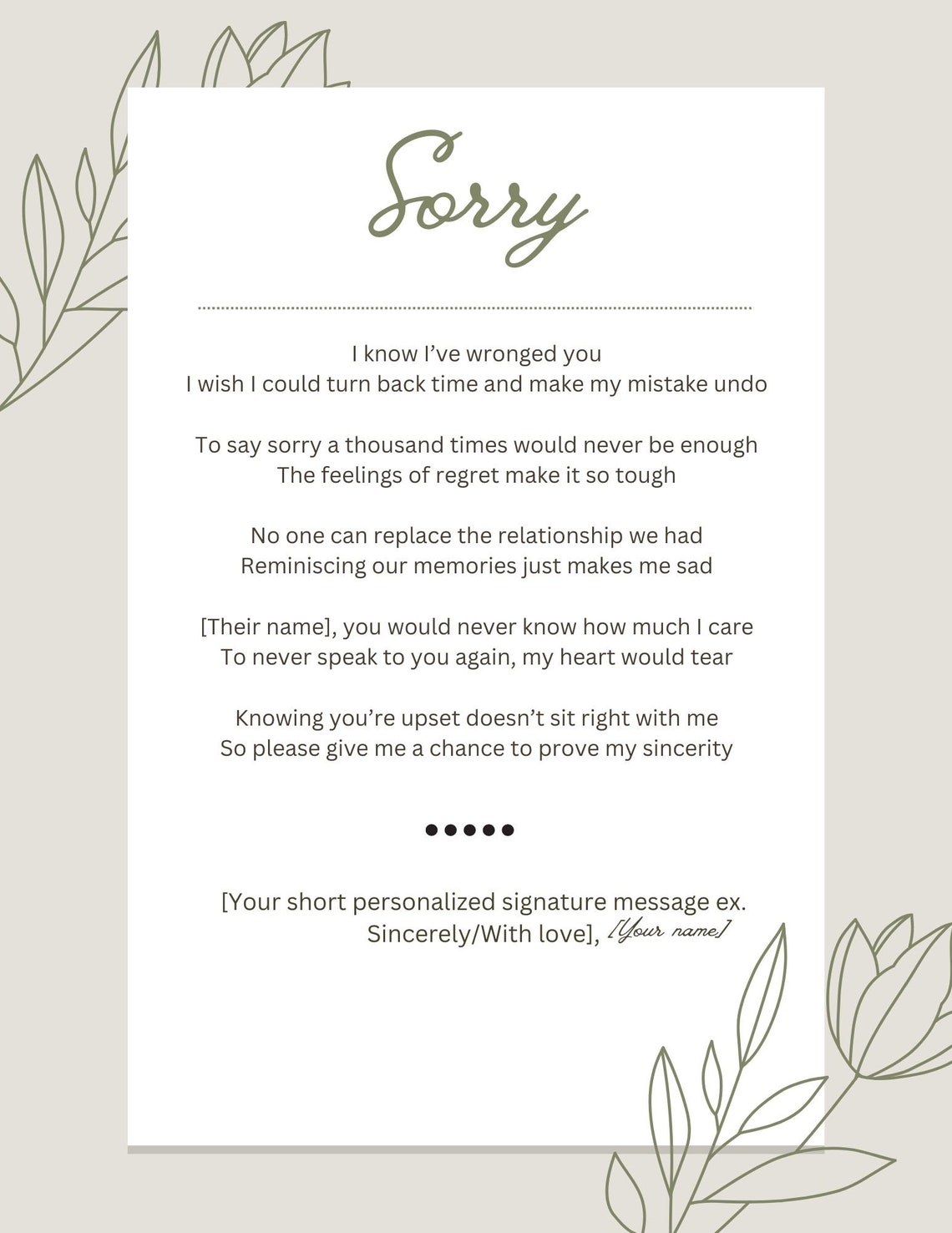 Personalized Poem Apology Custom Poem Printable Poetry DIY - Etsy