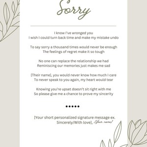 Personalized Poem Apology, Custom Poem Printable, Poetry, DIY Gift ...