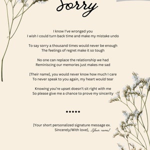 Personalized Poem Apology, Custom Poem Printable, Apology Gift, Sorry ...
