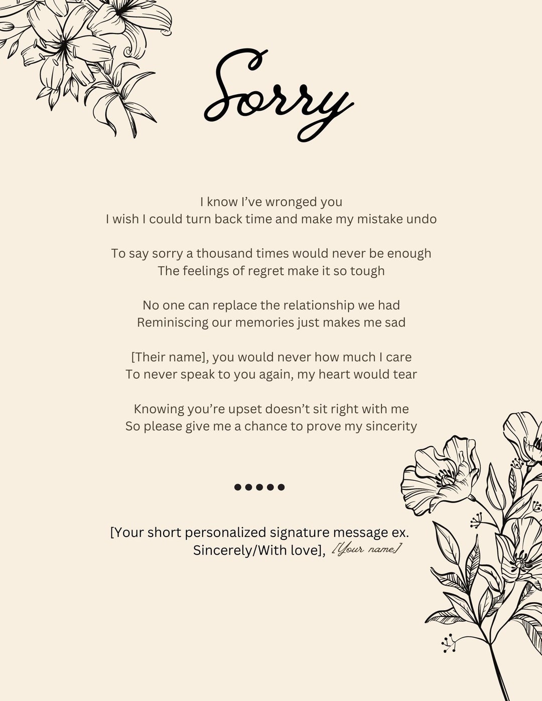 Personalized Poem Apology Custom Poem Printable Poetry DIY - Etsy