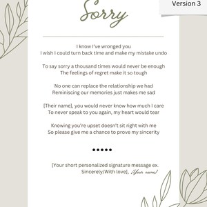 Personalized Poem Apology, Custom Poem Printable, Apology Gift, Sorry ...