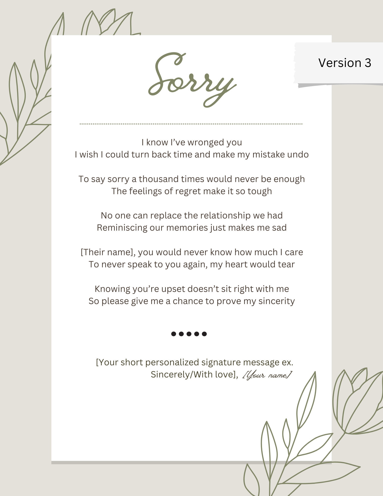 Personalized Poem Apology, Custom Poem Printable, Apology Gift, Sorry ...