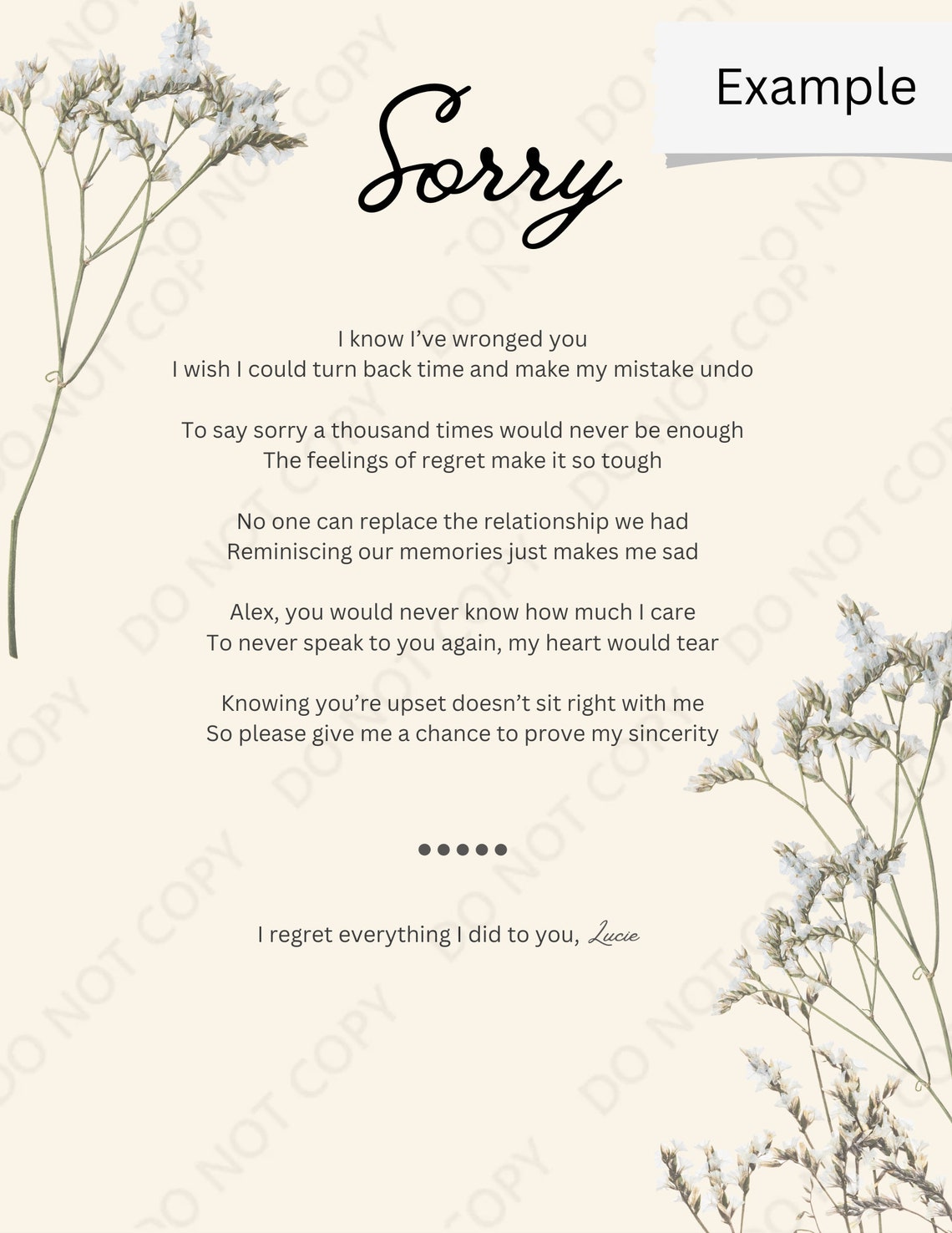 Personalized Poem Apology, Custom Poem Printable, Apology Gift, Sorry ...