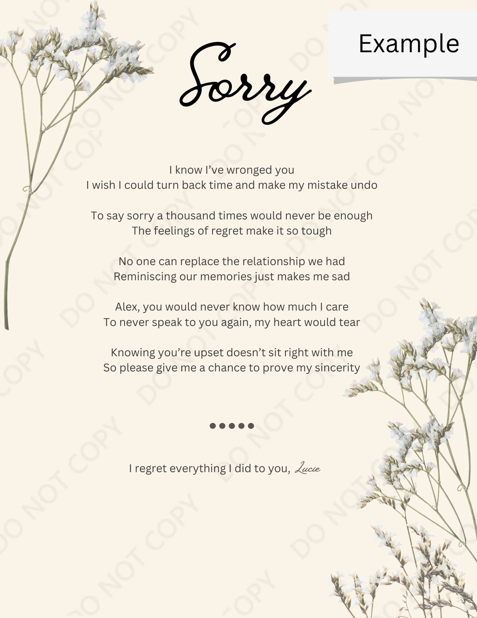 Personalized Poem Apology, Custom Poem Printable, Apology Gift, Sorry ...