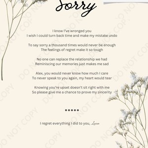 Personalized Poem Apology, Custom Poem Printable, Apology Gift, Sorry ...