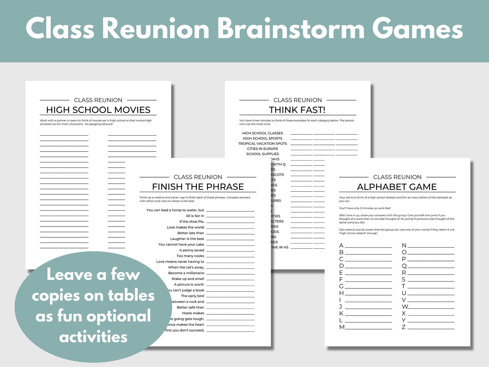 Class Reunion Games Bundle Printable - High School Class Reunion ...
