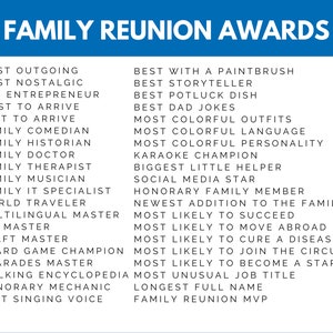 Family Reunion Awards - 80 Customized Printable Reunion Award ...