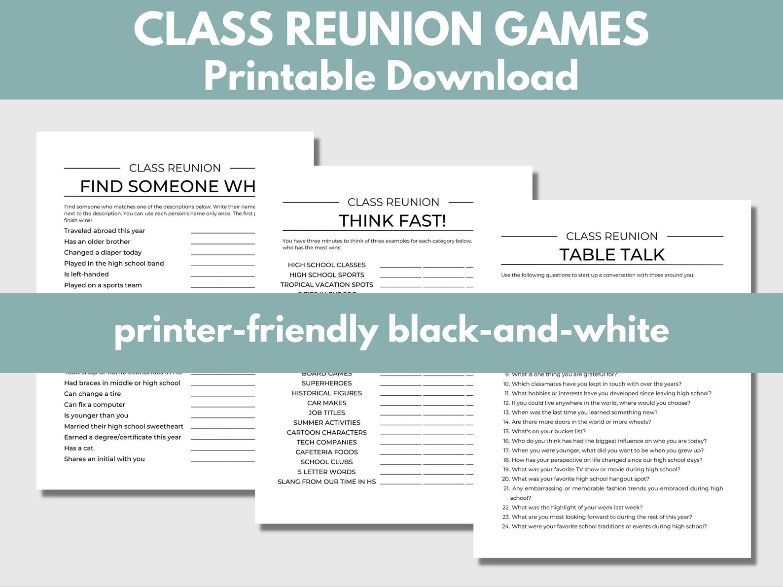 Class Reunion Games Bundle Printable - High School Class Reunion ...