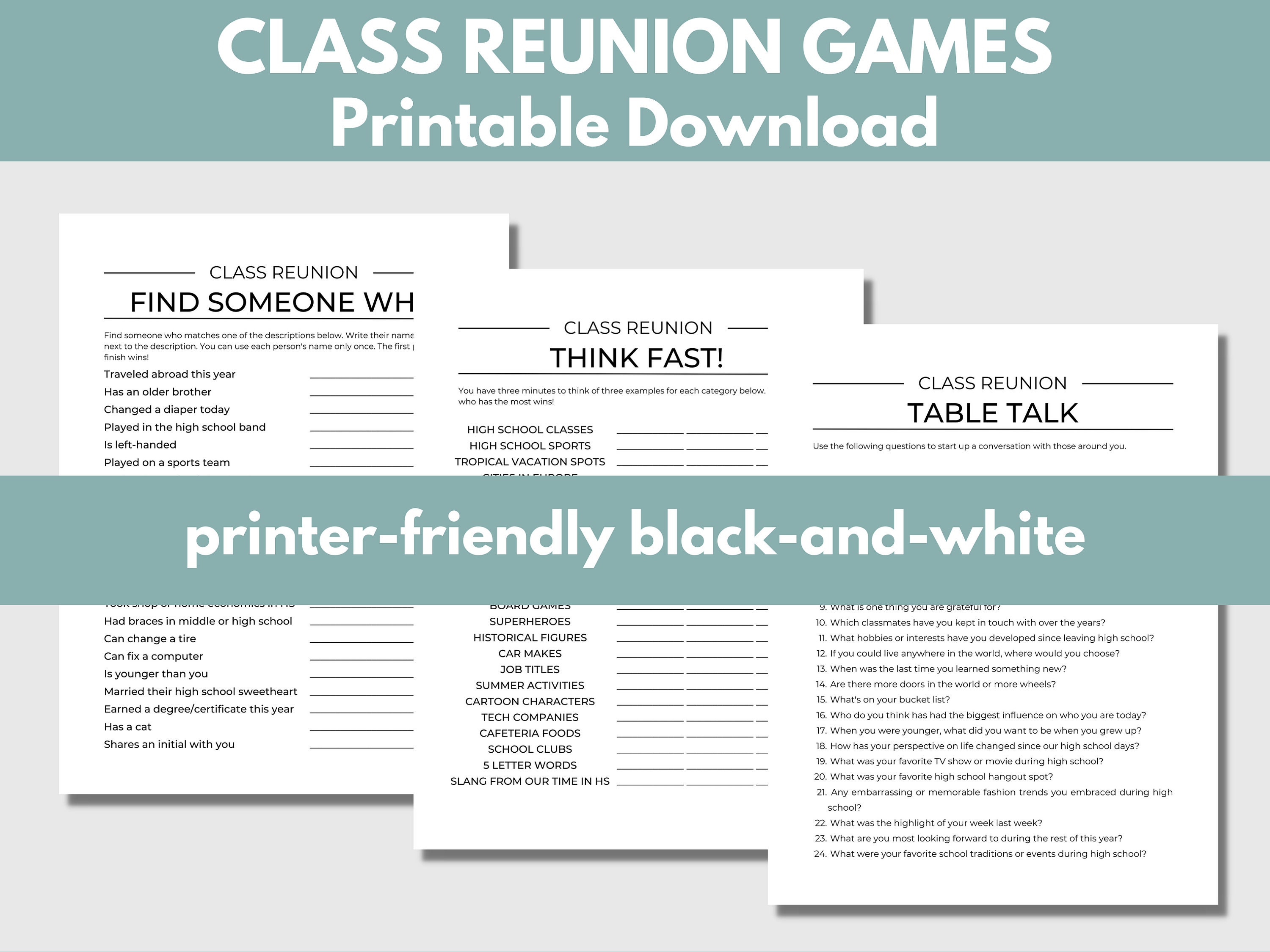 Class Reunion Games Bundle Printable - High School Class Reunion ...