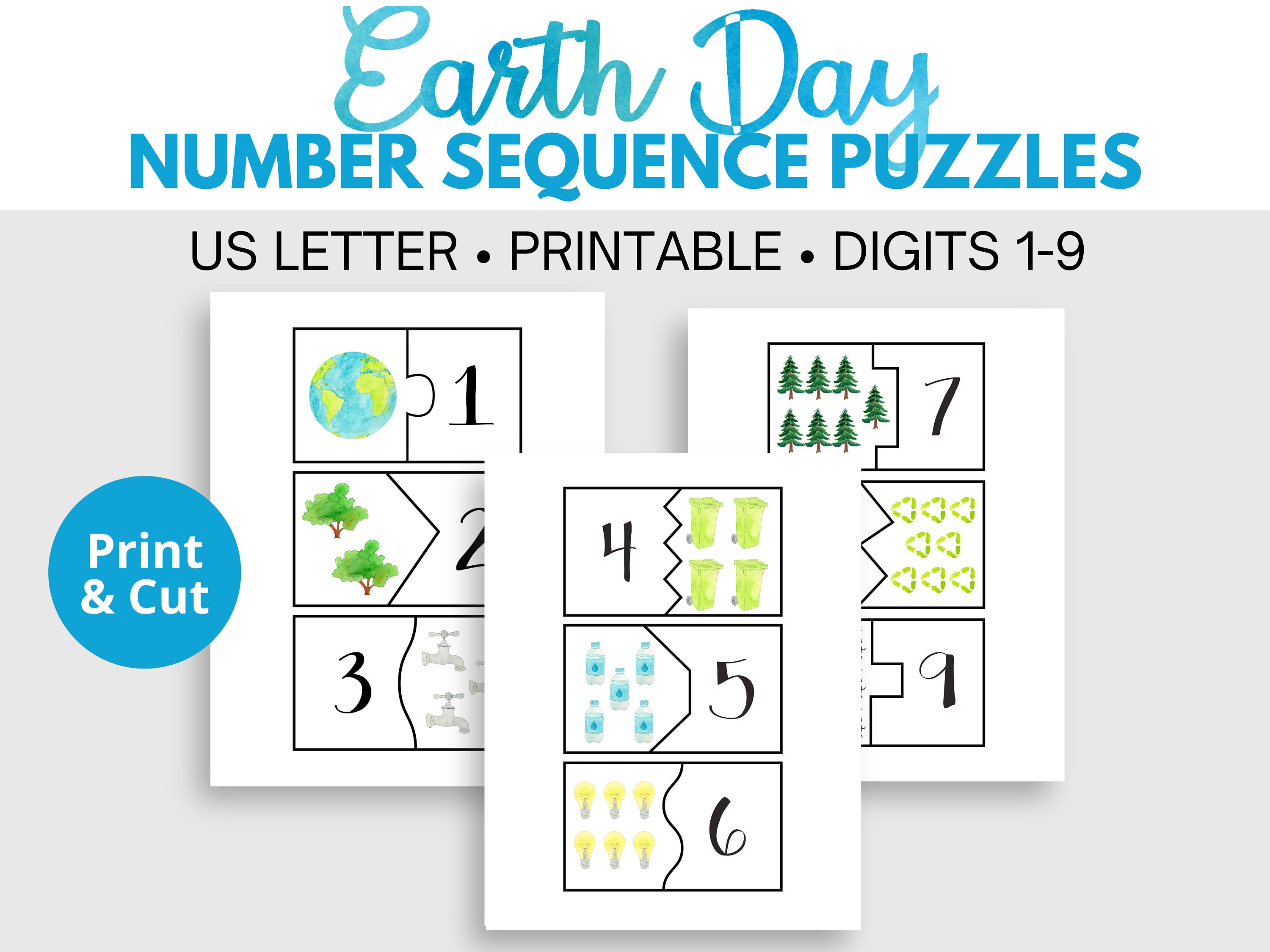 Earth Day Number Matching Printable Puzzle | Counting Activity for ...