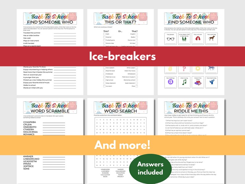 Back to School Activity Pack - Printable Game Bundle for Kids, Ice ...