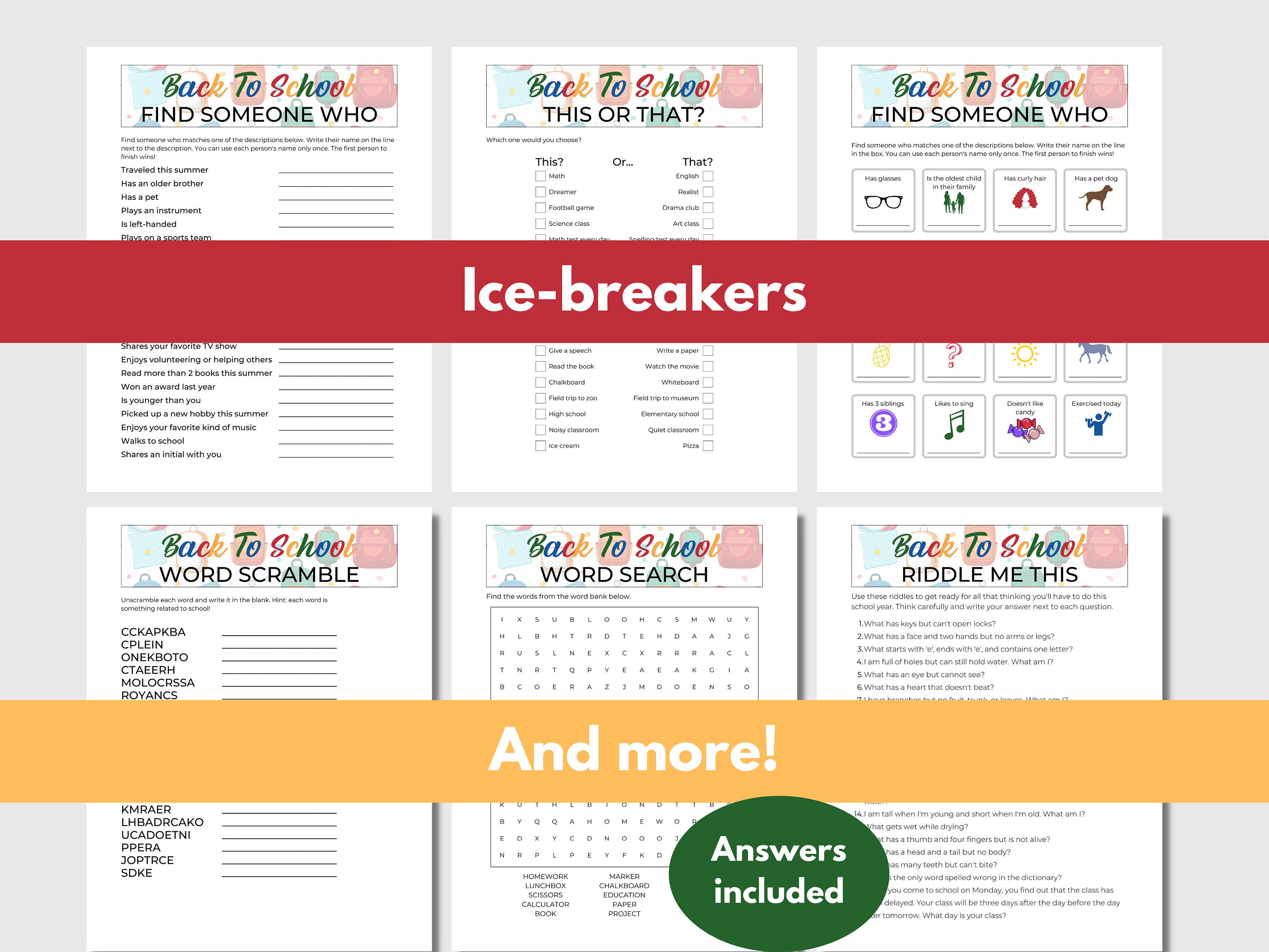 Back to School Activity Pack - Printable Game Bundle for Kids, Ice ...