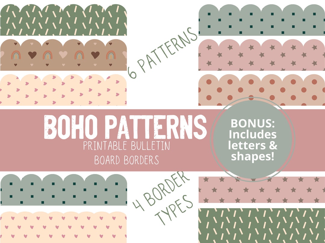 PRINTABLE Boho Pattern Bulletin Board Borders - Boho Bulletin Borders ...