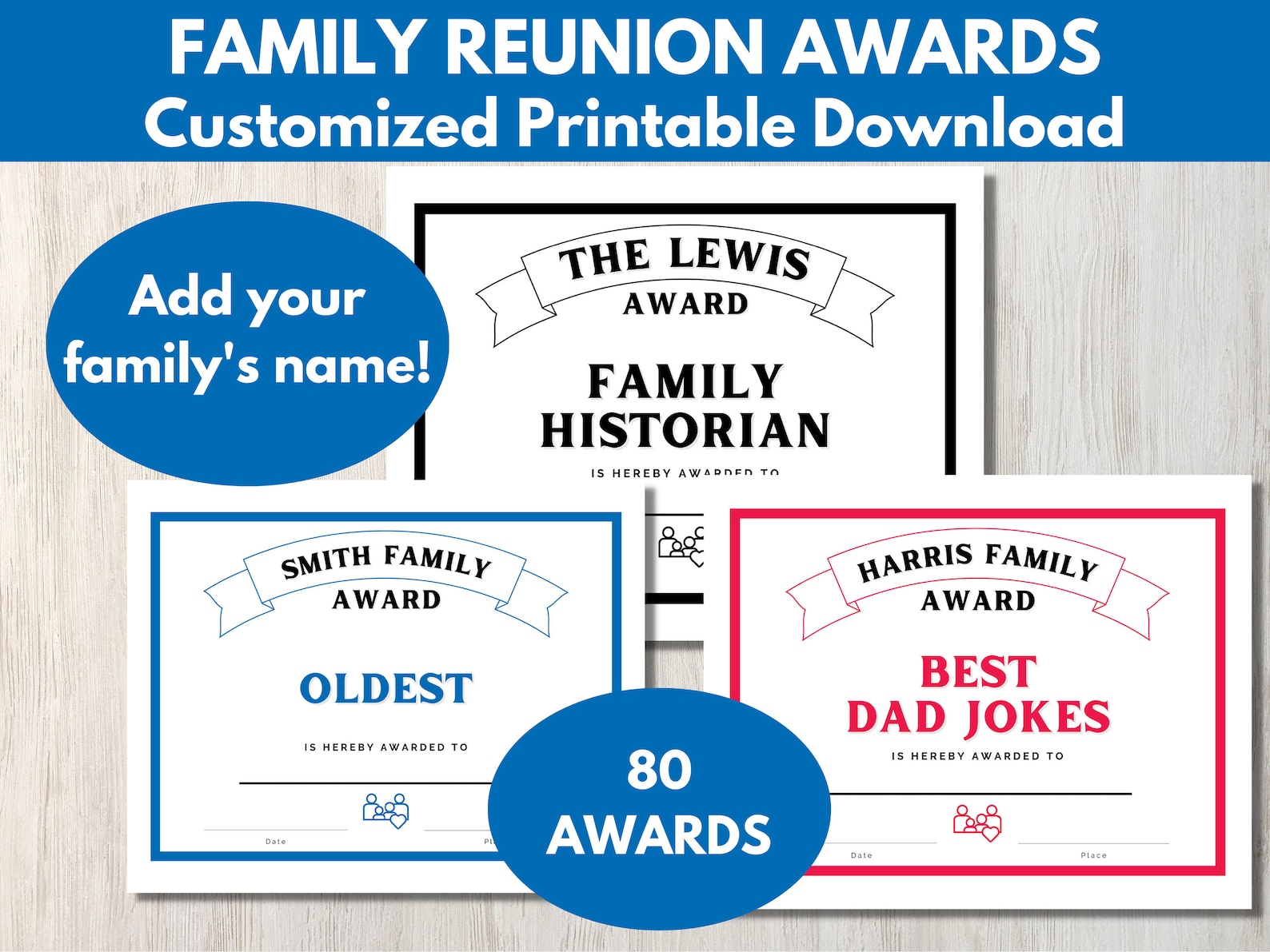 Family Reunion Awards - 80 Customized Printable Reunion Award ...