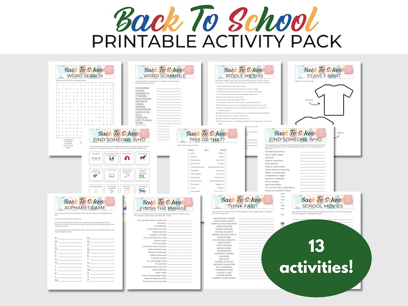 Back to School Activity Pack - Printable Game Bundle for Kids, Ice ...