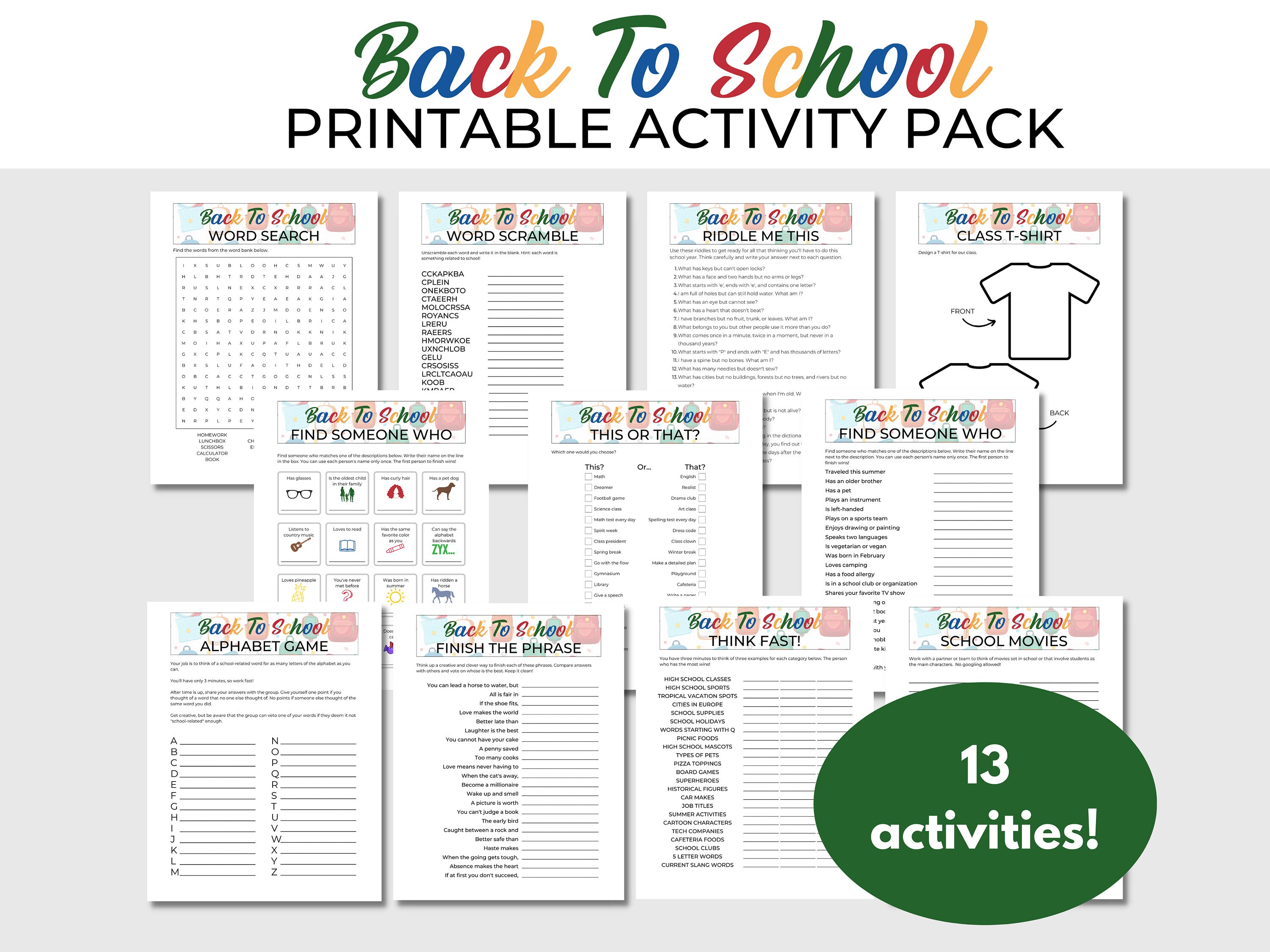 Back to School Activity Pack - Printable Game Bundle for Kids, Ice ...