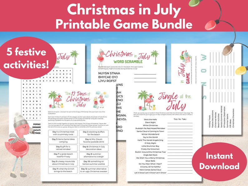 Christmas in July Games Bundle Printable - Summer Party Activities for ...