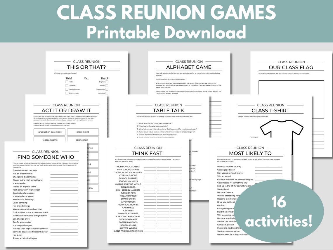 Class Reunion Games Bundle Printable - High School Class Reunion ...