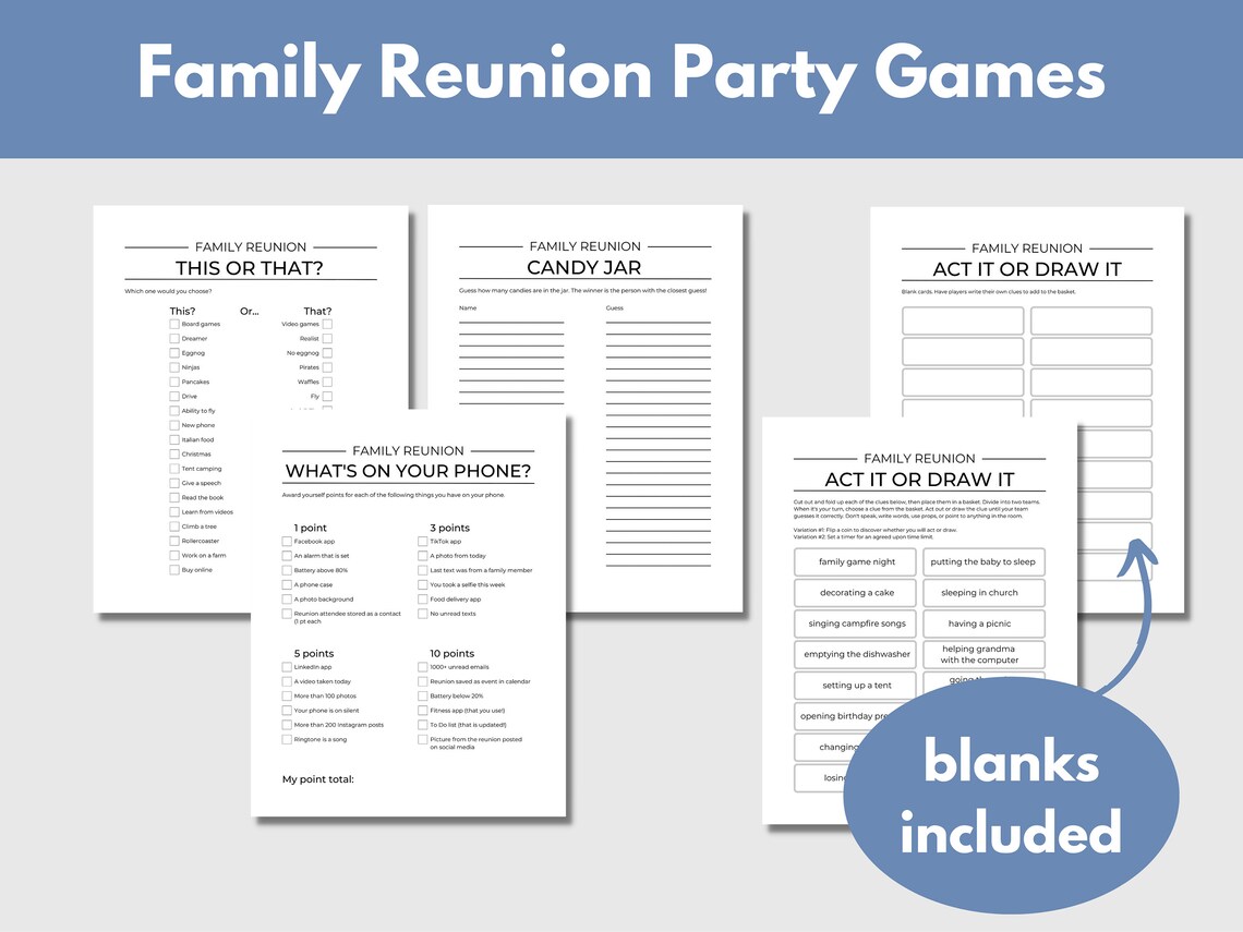 Family Reunion Games Bundle Printable - Family Gathering Activities ...