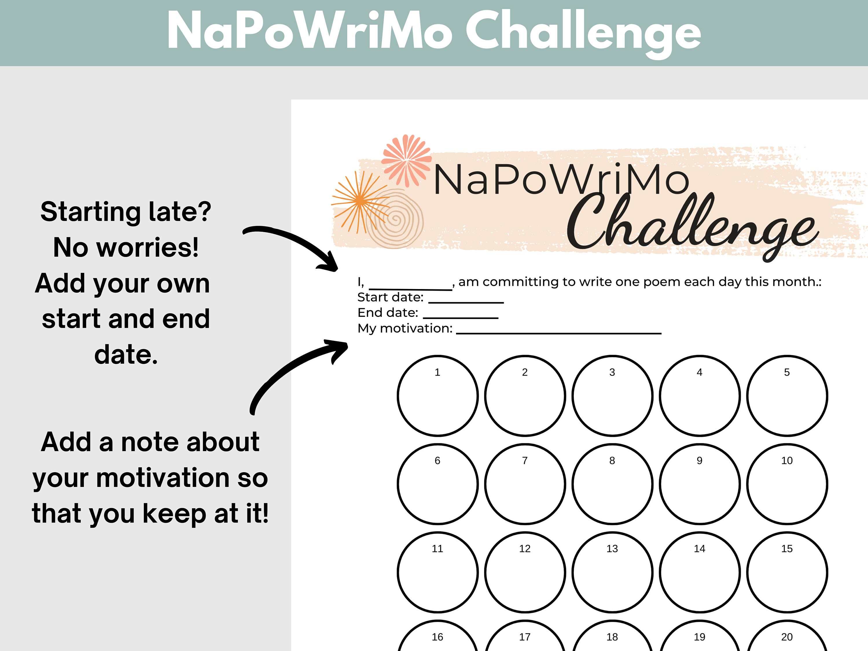 Napowrimo Poetry Challenge Tracker | Writing Challenge | Daily Writing ...