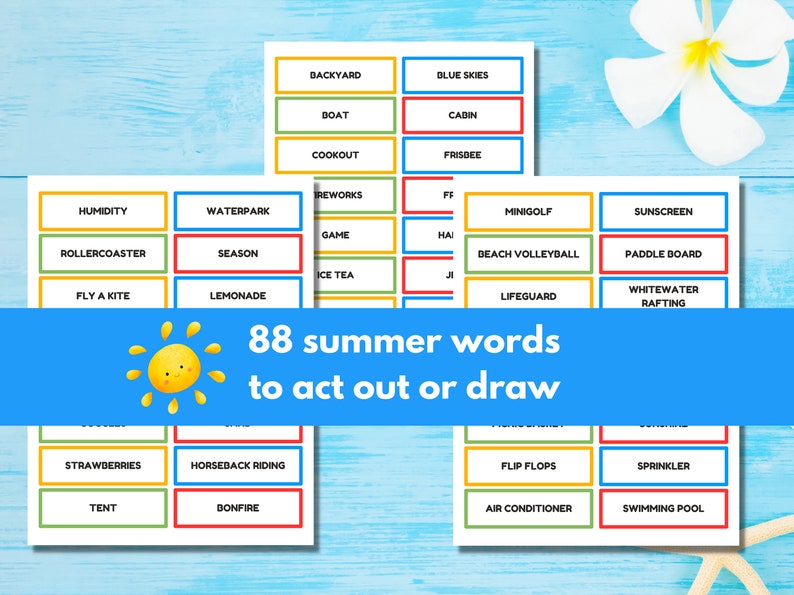 Summer Charades act It or Draw It Printable Party Game Activity for ...
