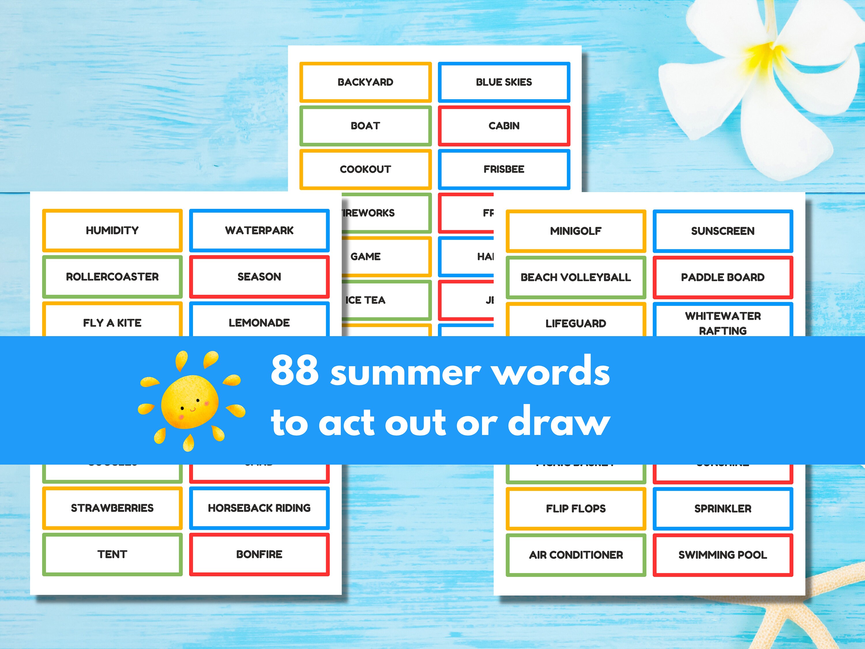 Summer Charades act It or Draw It Printable Party Game Activity for ...