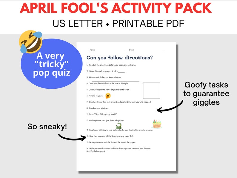 April Fool's Day Printable Activity Pack | Unsolvable Wordsearch | Fake ...
