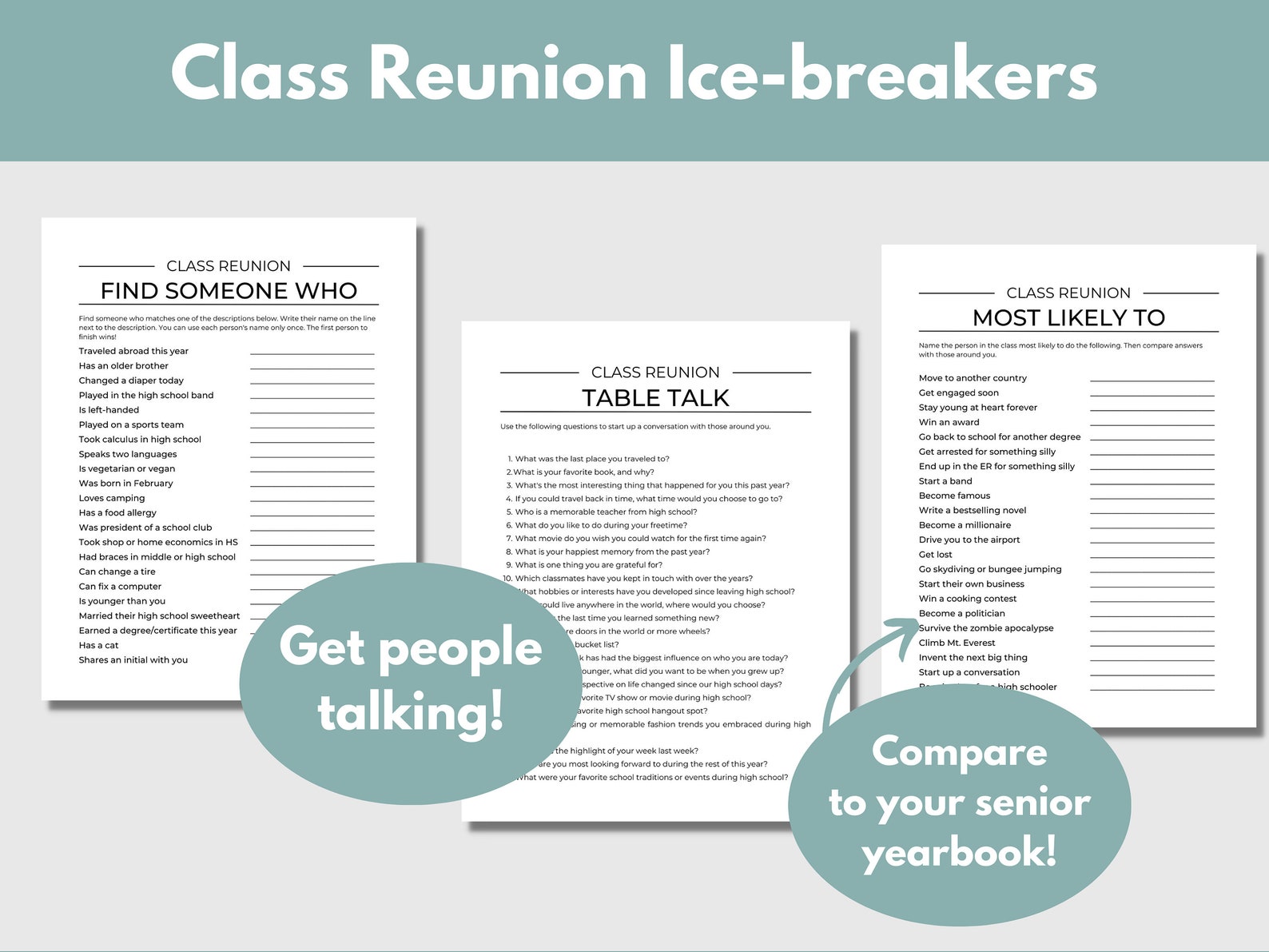 Class Reunion Games Bundle Printable - High School Class Reunion ...