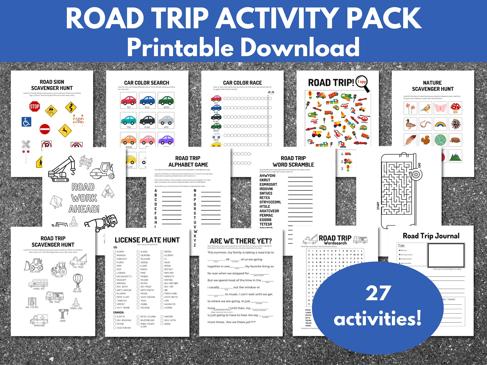 Road Trip Activity Pack - Printable Travel Game Bundle for Kids ...