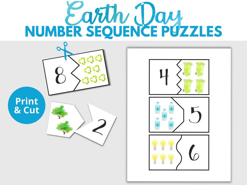 Earth Day Number Matching Printable Puzzle | Counting Activity for ...