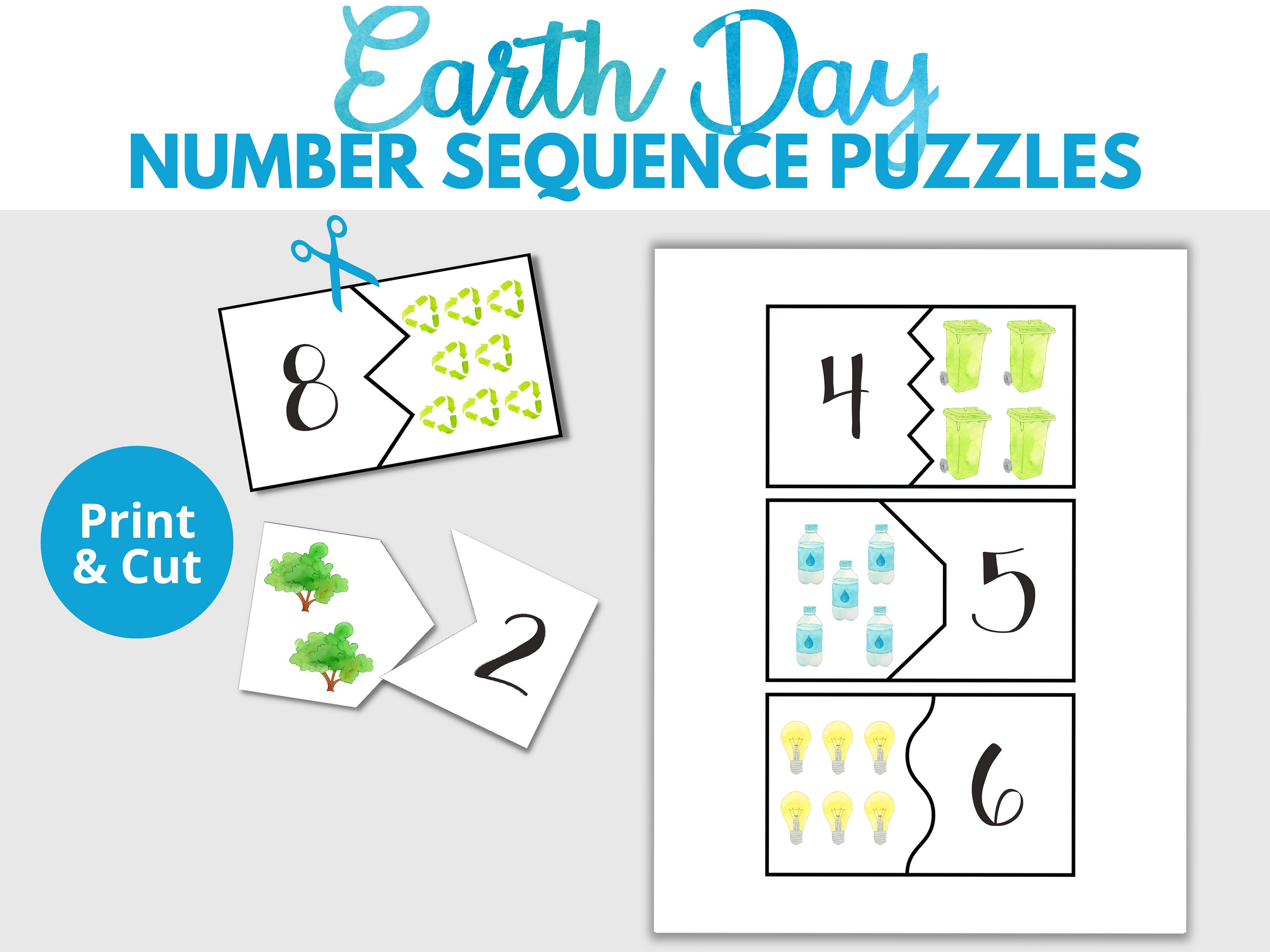 Earth Day Number Matching Printable Puzzle | Counting Activity for ...