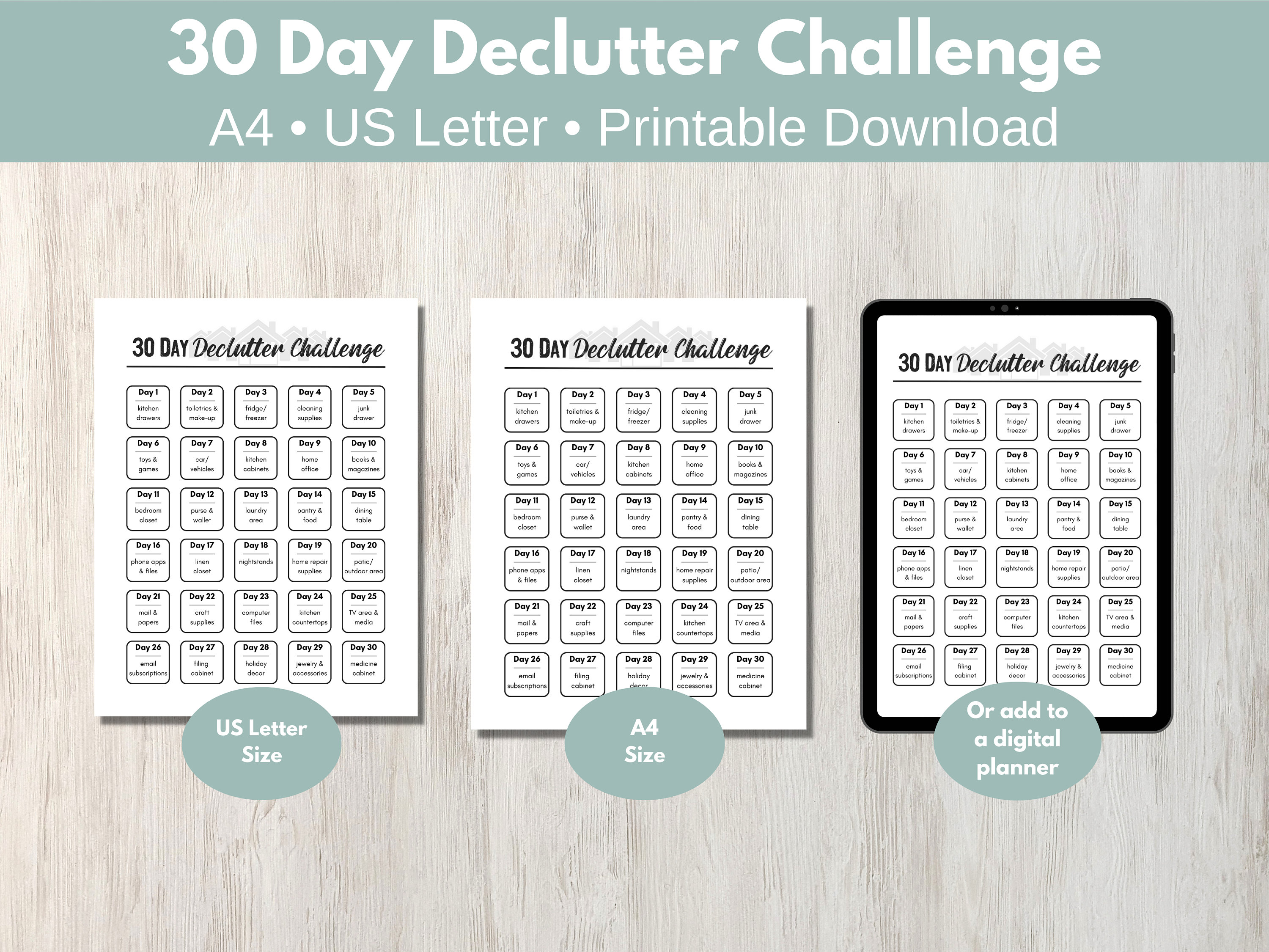30 Day Declutter Challenge Printable Decluttering Checklist and Planner ...