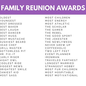 Family Reunion Awards - 80 Printable Reunion Award Certificates in ...