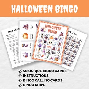 Halloween Bingo Game - Printable Halloween Party Game With 50 Unique ...