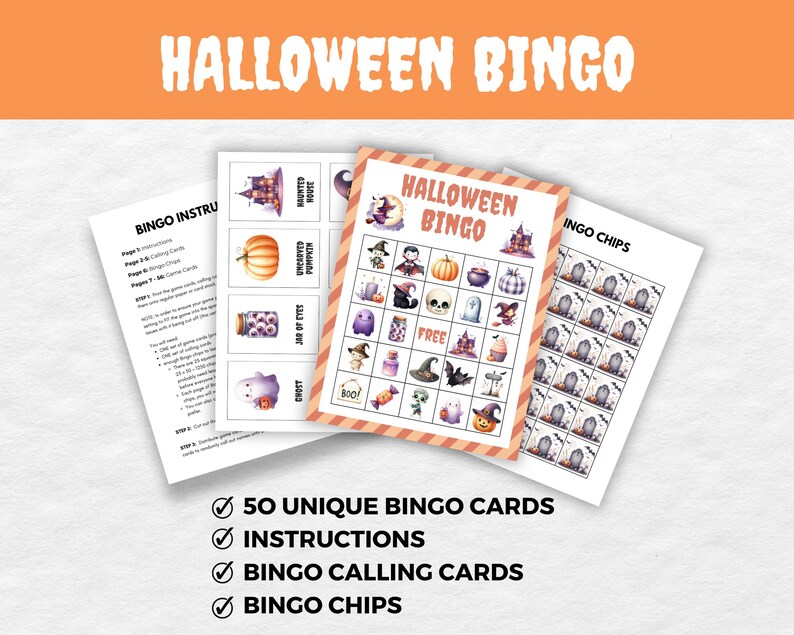 Halloween Bingo Game - Printable Halloween Party Game With 50 Unique ...