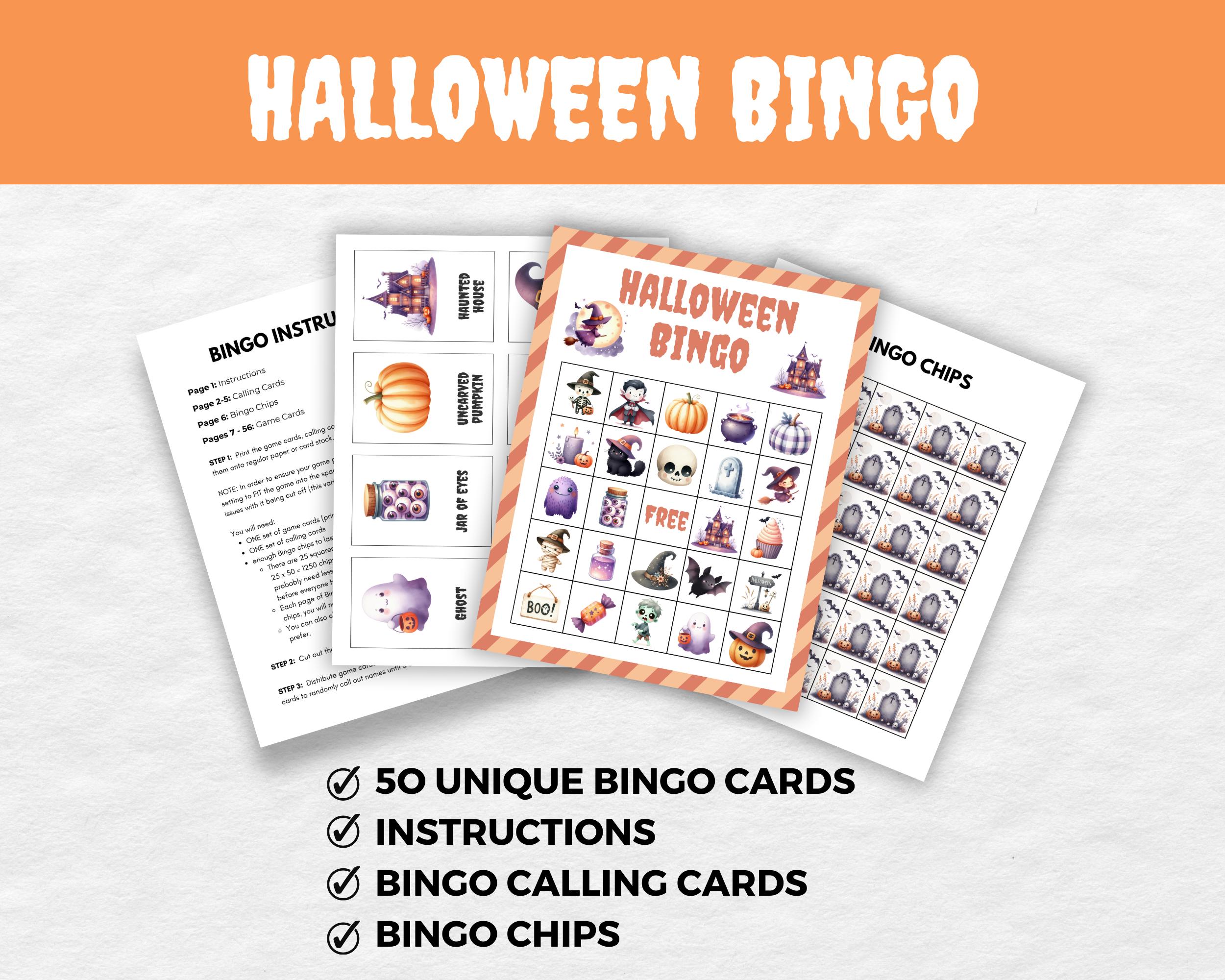 Halloween Bingo Game - Printable Halloween Party Game With 50 Unique ...