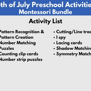 4th of July Montessori Bundle - Printable Preschool Activities for ...