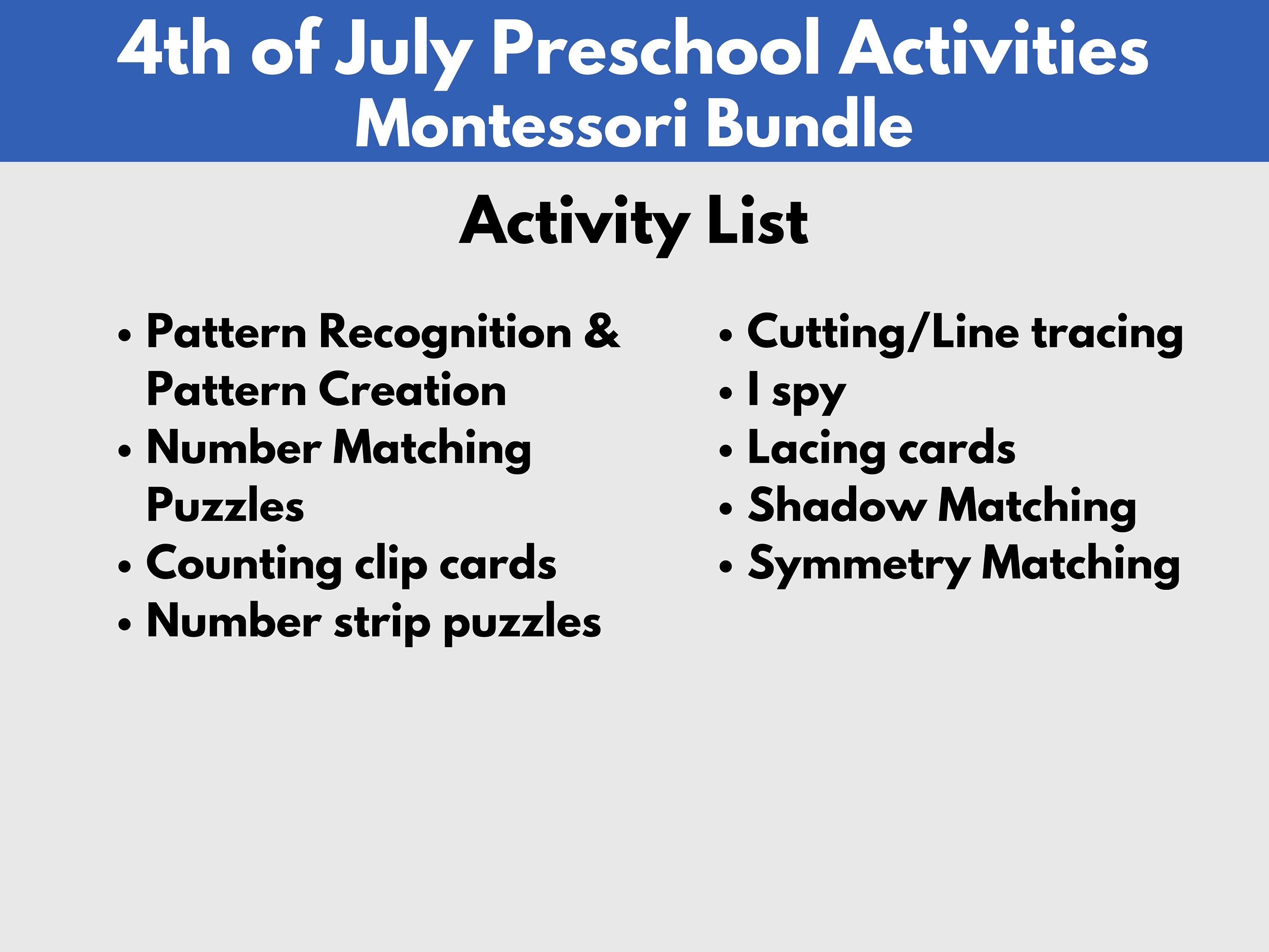 4th of July Montessori Bundle - Printable Preschool Activities for ...