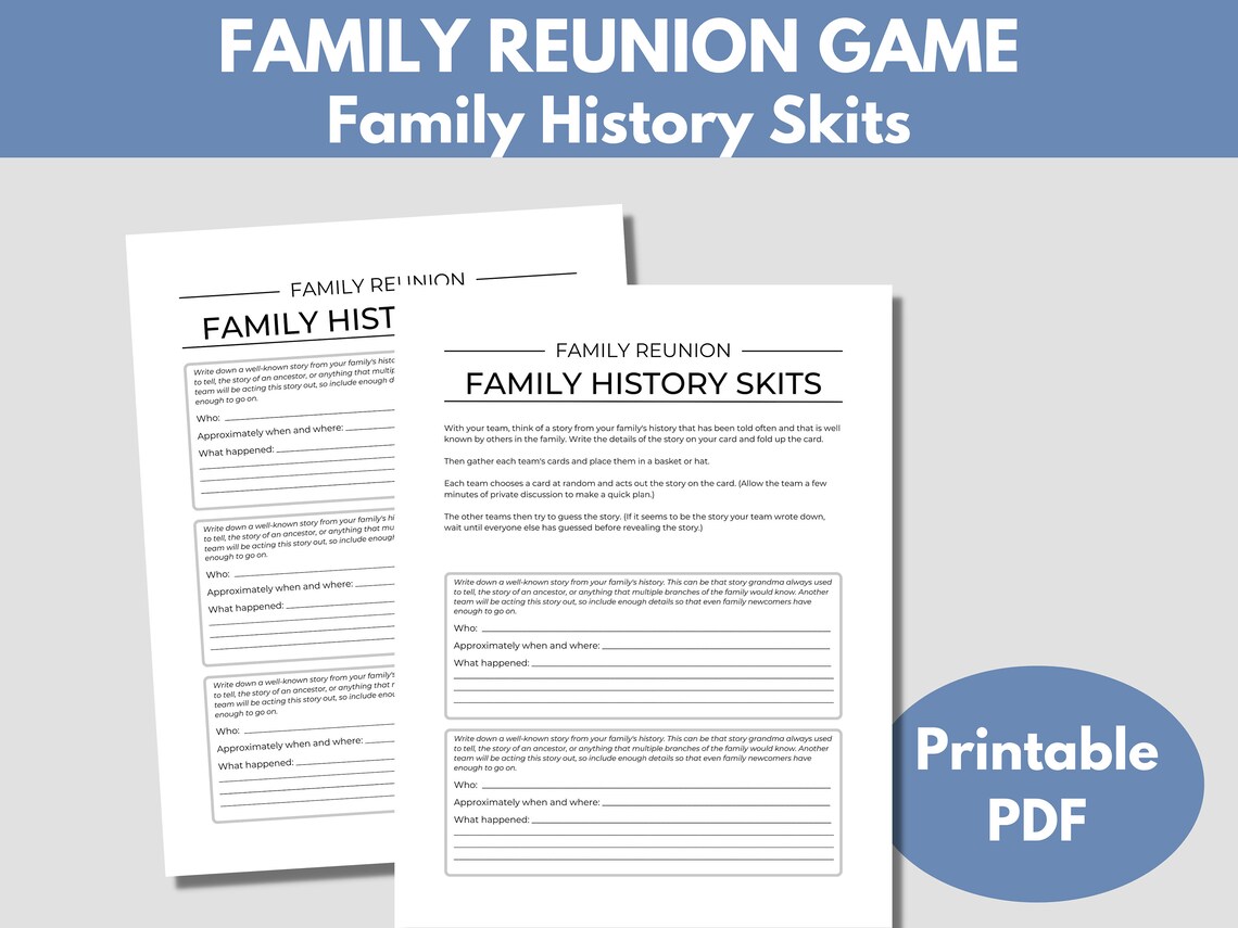 Family Reunion Game "family History Skits" Printable - Family Gathering ...