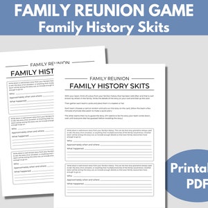 Family Reunion Game "family History Skits" Printable - Family Gathering ...