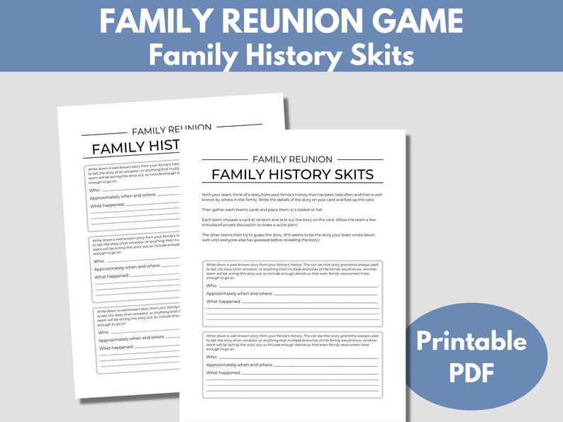 Family Reunion Game "family History Skits" Printable - Family Gathering ...