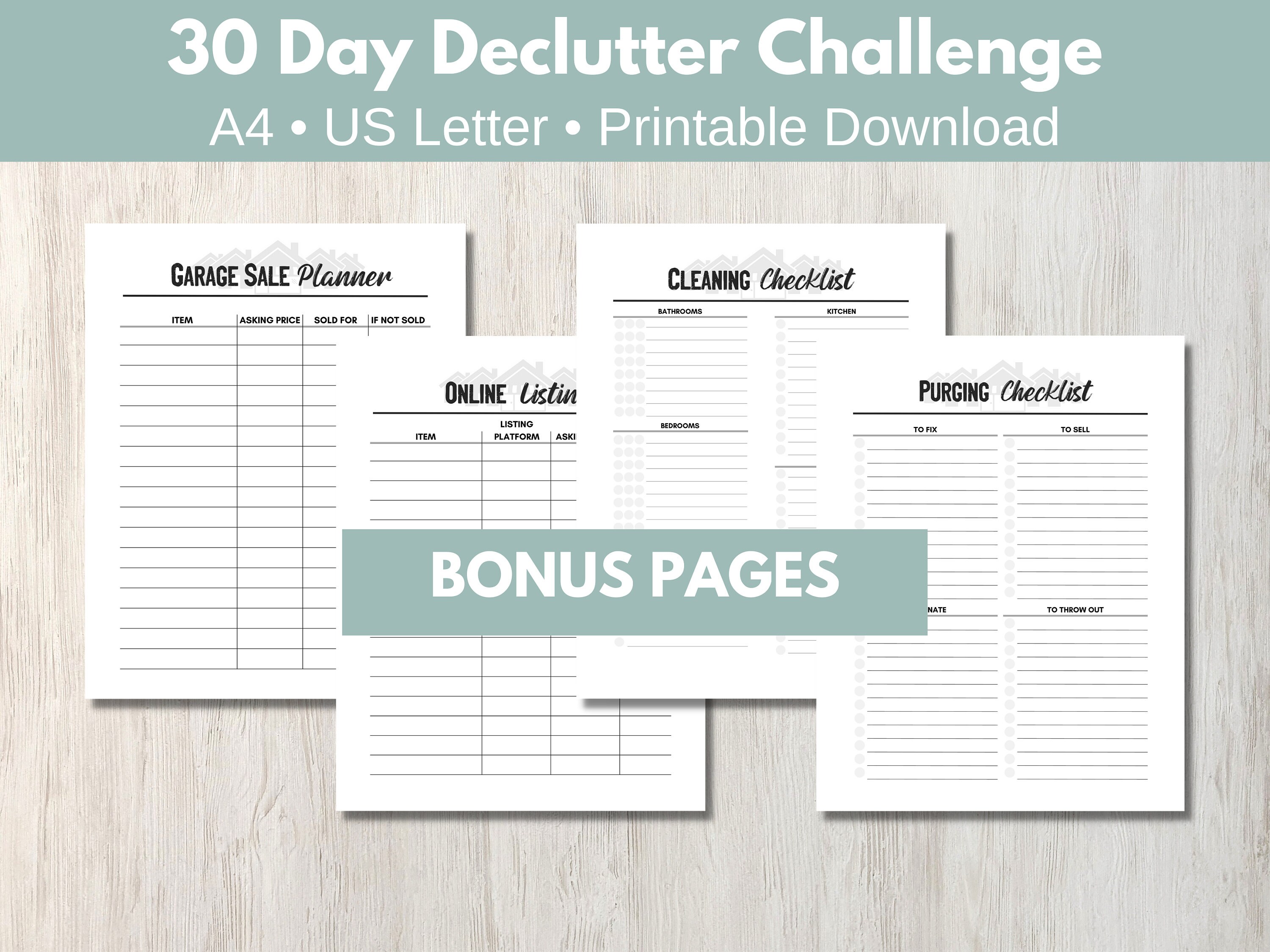 30 Day Declutter Challenge Printable - Decluttering Checklist and ...