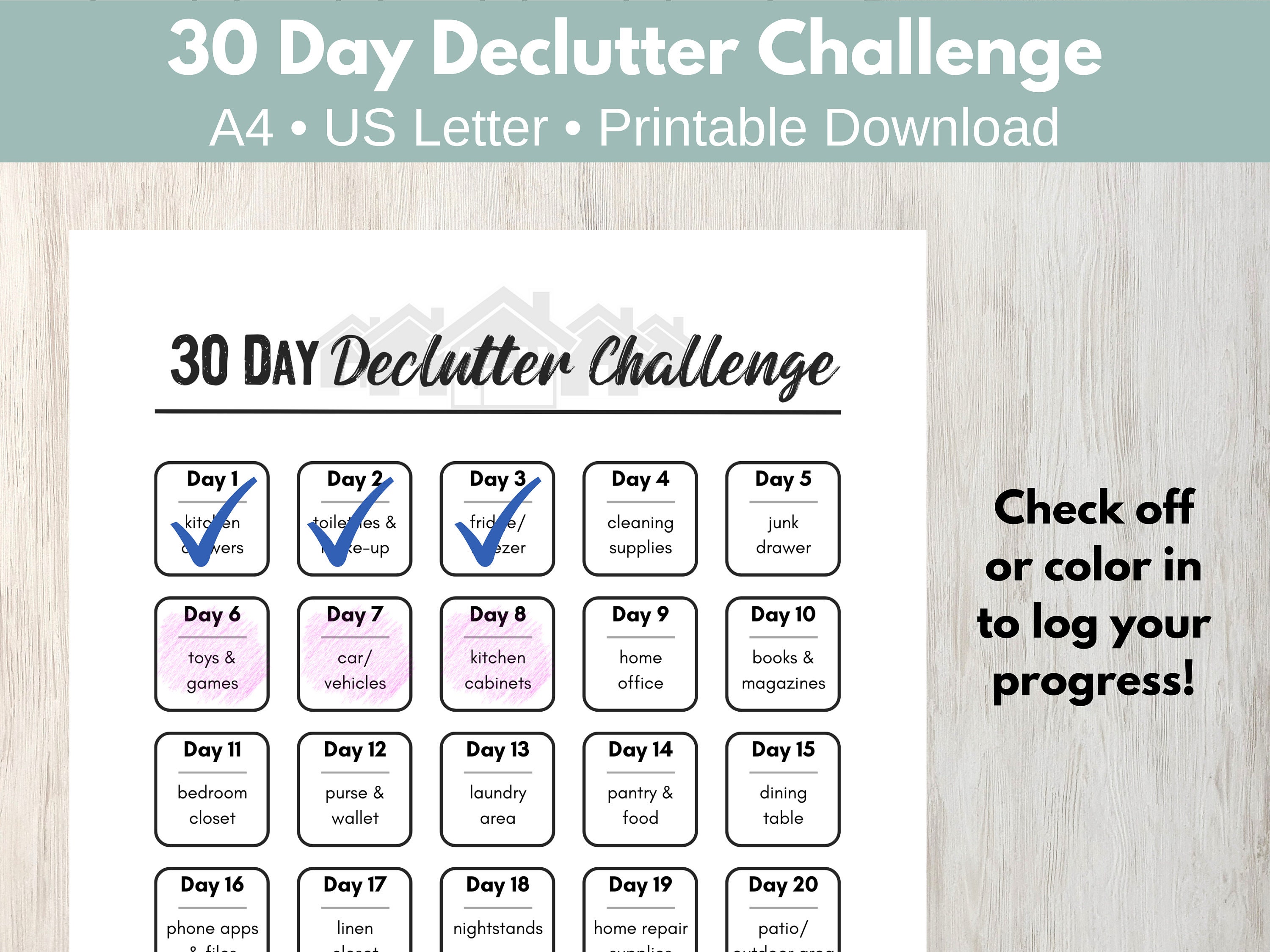 30 Day Declutter Challenge Printable - Decluttering Checklist and ...