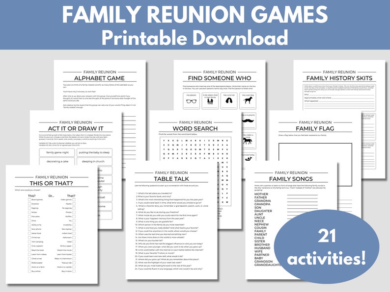 Family Reunion Games Bundle Printable - Family Gathering Activities ...