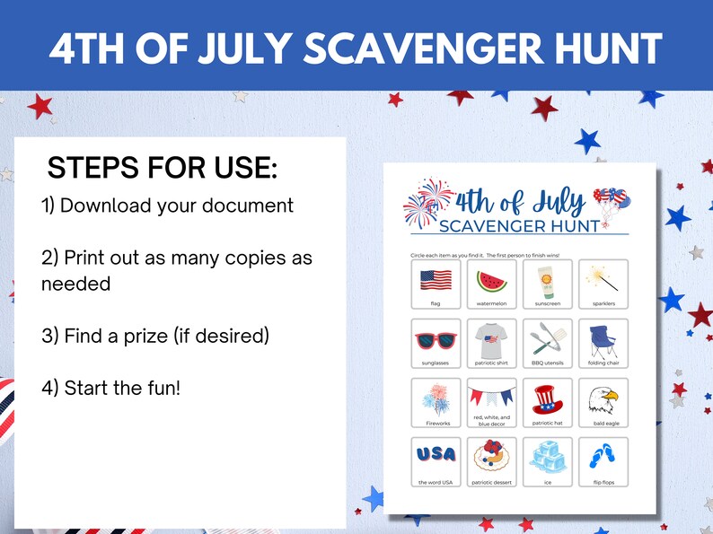 4th of July Scavenger Hunt | United States Independence Day Printable ...