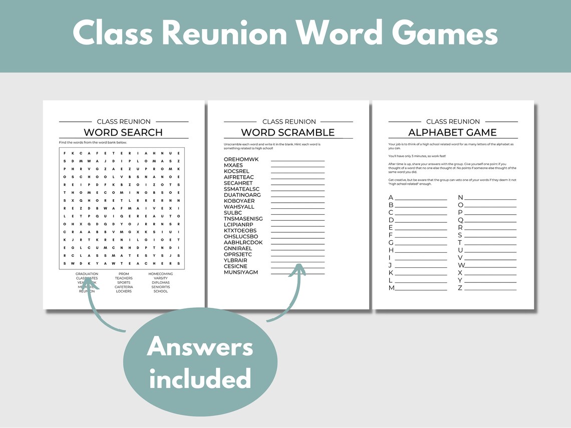 Class Reunion Games Bundle Printable - High School Class Reunion ...