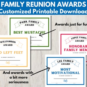 Family Reunion Awards - 80 Customized Printable Reunion Award ...
